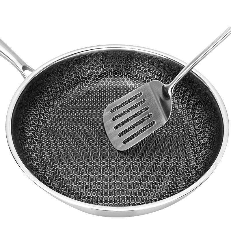 11 inch Polished Stainless Steel Nonstick Restaurant Frying Pan Skillet ...