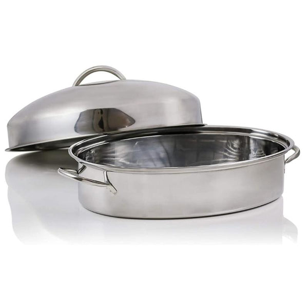 10 Quart Stainless Steel Oval Roaster Set with Wire Rack and High Dome ...
