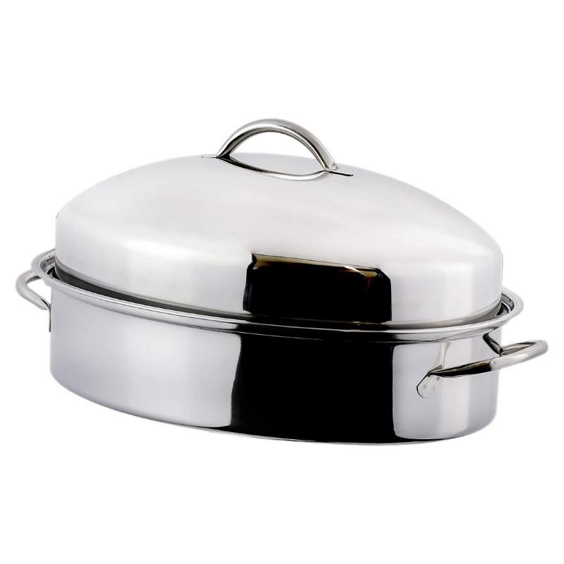 10 Quart Stainless Steel Oval Roaster Set with Wire Rack and High Dome ...