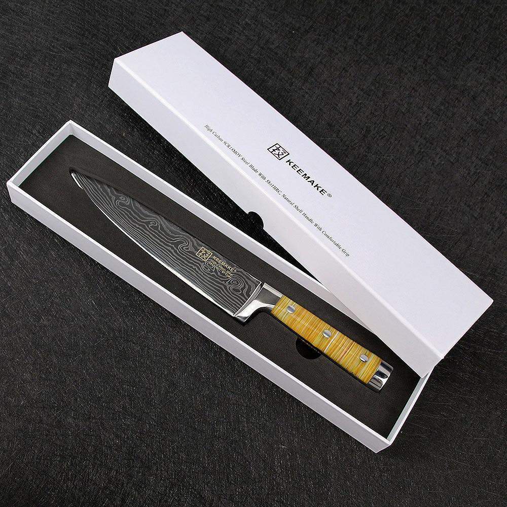 8 inch High Carbon Laser Pattern Chef's Knife with Handmade Shell ...