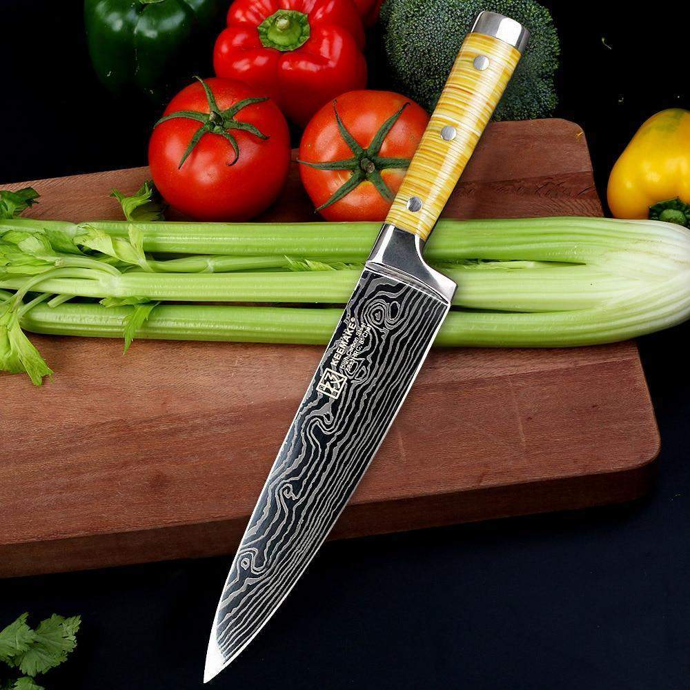 8 inch High Carbon Laser Pattern Chef's Knife with Handmade Shell ...